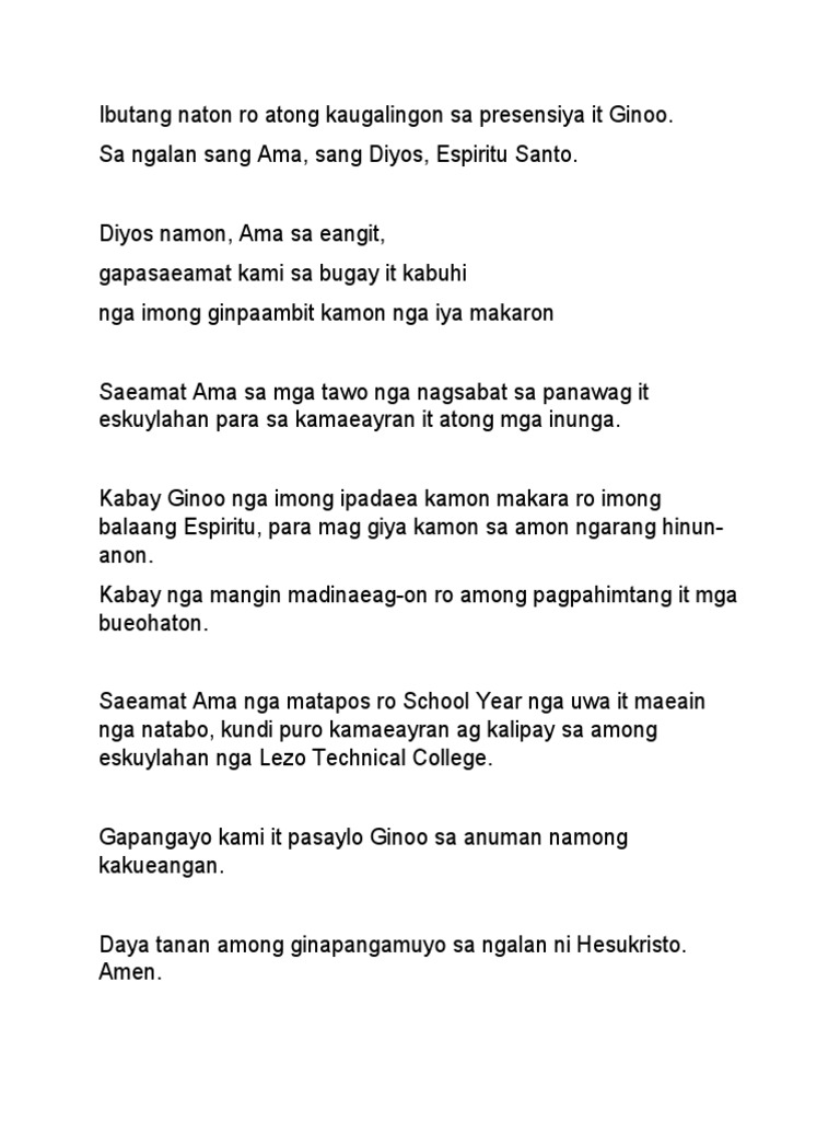 Opening Prayer Bisaya | PDF