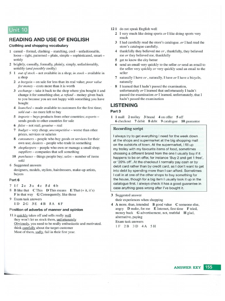 Answer Key Unit 10 | PDF
