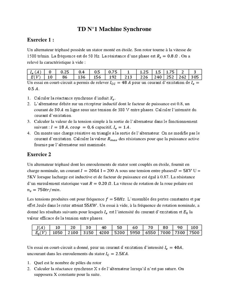 TD Machine Synchrone ETT4 2022 | Download Free PDF | Puissance (physique) | Tension électrique