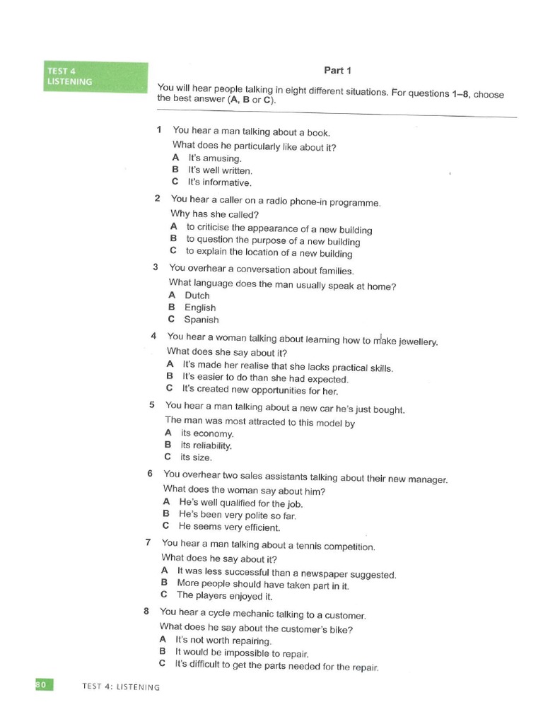 Fce Practice Test Plus 2 Listening Test 4 | PDF