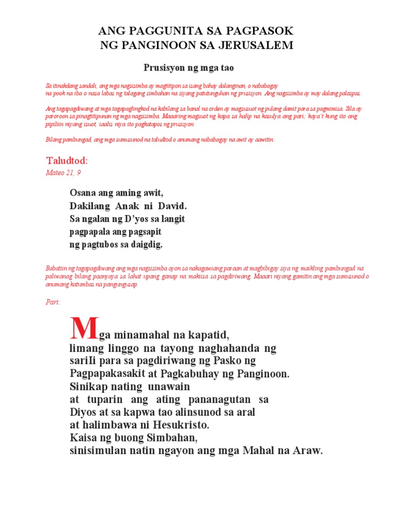 Ang Paggunita Sa Pagpasok NG Panginoon Sa Jerusalem | PDF Ang Paggunita Sa Pagpasok NG Panginoon Sa Jerusalem | PDF