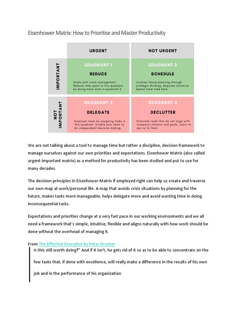 Prioritizing Productivity: Understanding the Eisenhower Matrix Framework for Managing Tasks and ...