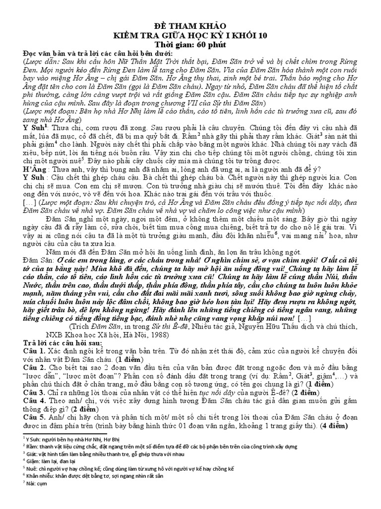 ĐỀ THAM KHẢO NGỮ VĂN 10 GHKI 1 | PDF