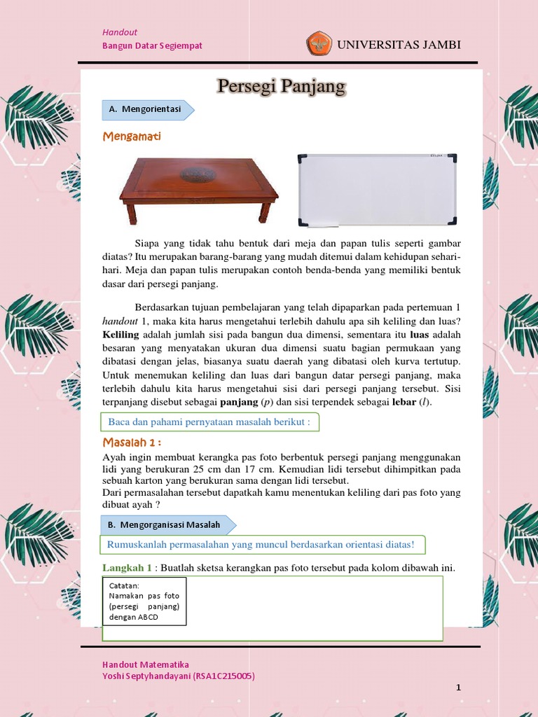 Handout Matematika Persegi Panjang | PDF | Metode & Bahan Ajar