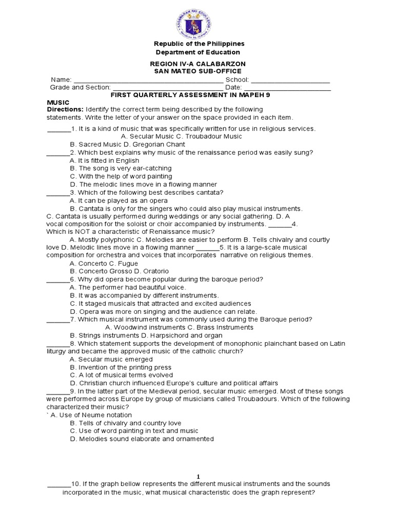 Mapeh9 1st Quarterly Assessment - Final | PDF | Classics