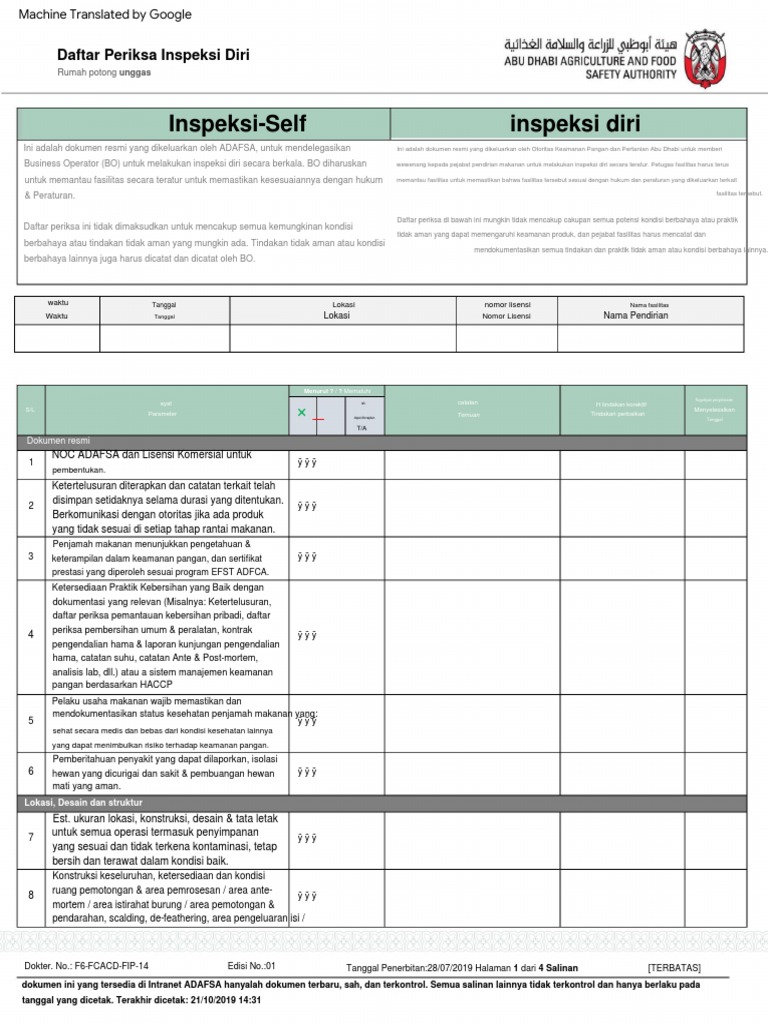 Poultry Slaughterhouses SI Checklist | PDF