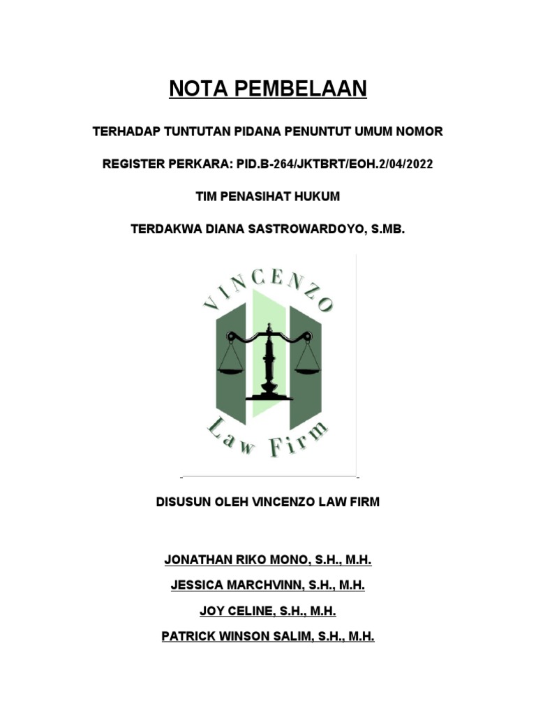 Nota Pembelaan Penasihat Hukum Fix | PDF