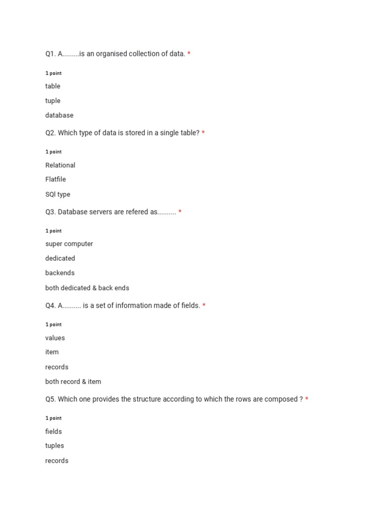 Tuple Database: 1 Point | PDF | Teaching Methods & Materials | Technology & Engineering