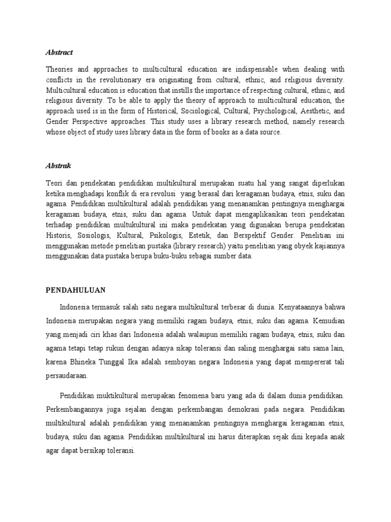 Teori Pendekatan Pendidikan Multikultural | PDF Teori Pendekatan Pendidikan Multikultural | PDF
