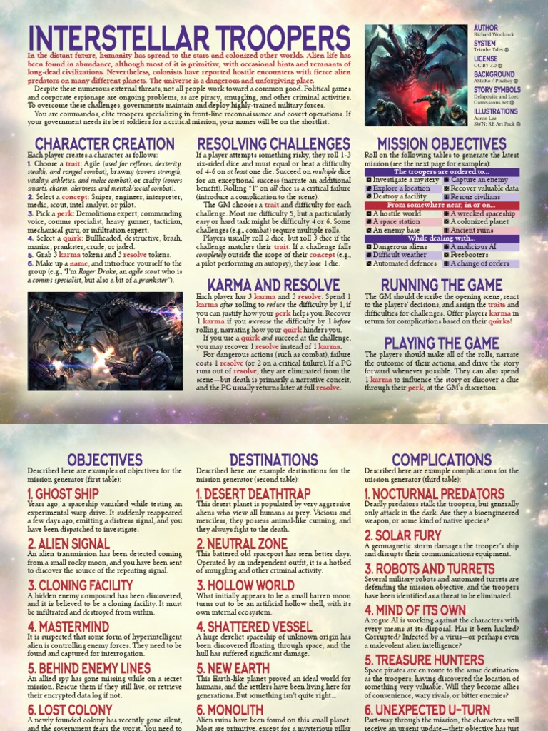 Interstellar Troopers (Tricube Tales One Page RPG) | Download Free PDF | Extraterrestrial Life