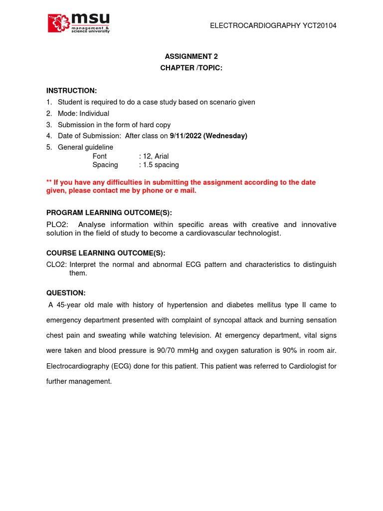 Ass2 Ecg | PDF | Medical Diagnosis | Electrocardiography