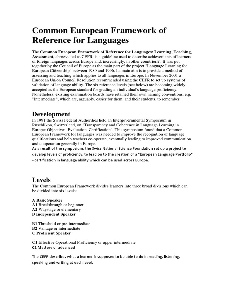 Common European Framework of Reference For Languages | PDF