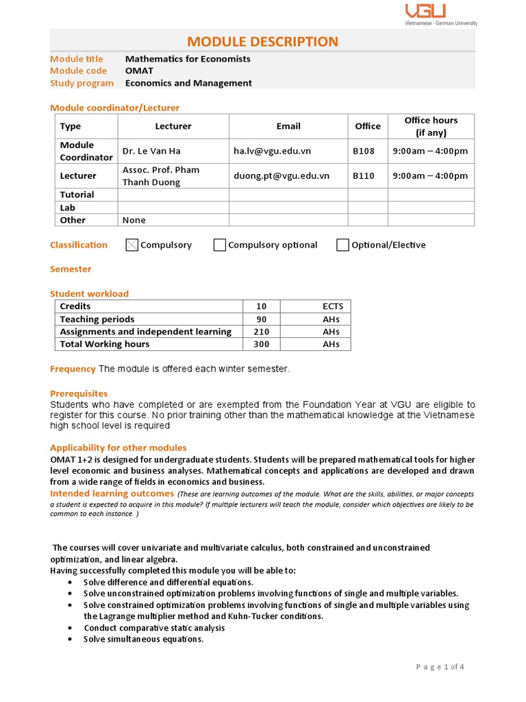2.1 Module Description - OMAT | PDF | Matrix (Mathematics) | Vector Space