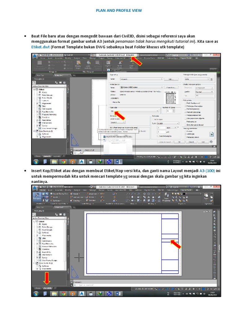 Plan and Profile View Menggunakan Etiket Atau Kop Kita Sendiri | PDF