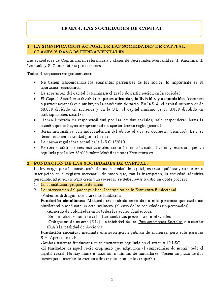 Tema 4. Las Sociedades de Capital. | PDF | Sociedad de responsabilidad limitada | Compartir ...