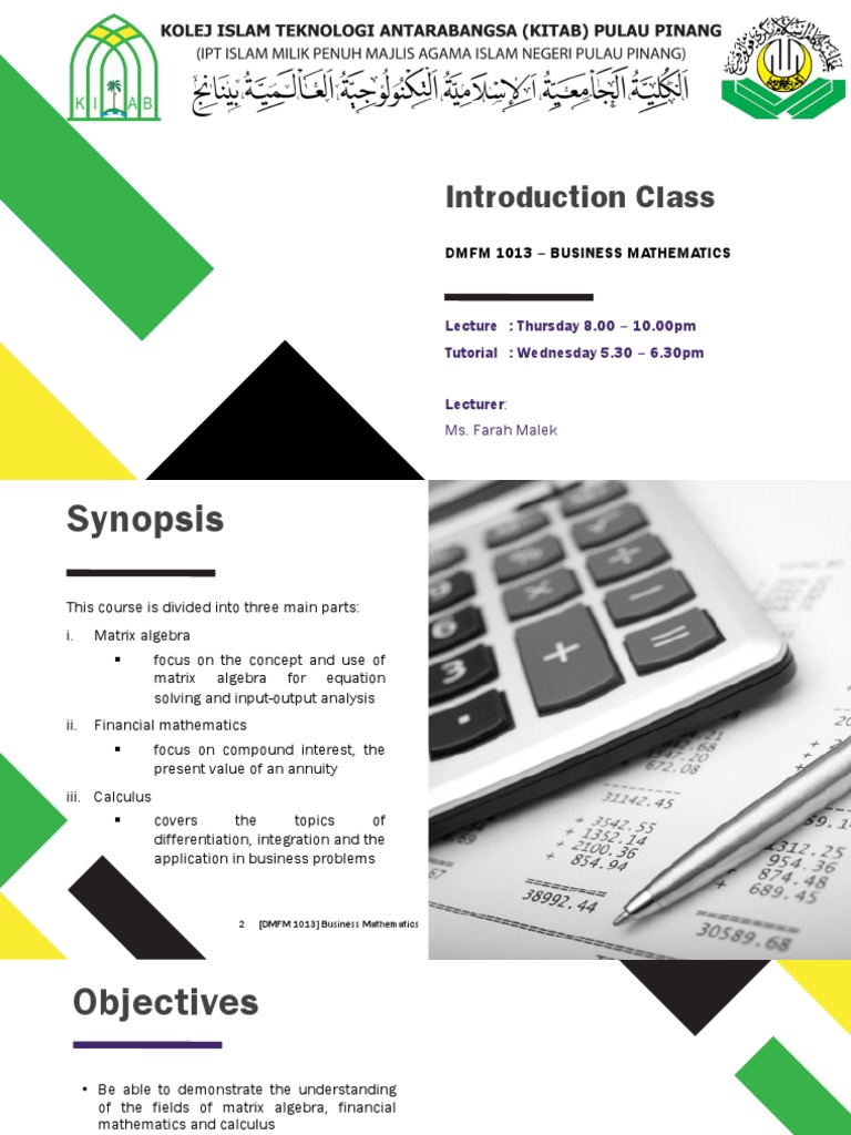 (DMFM 1013) Business Mathematics | PDF | Matrix (Mathematics) | Algebra