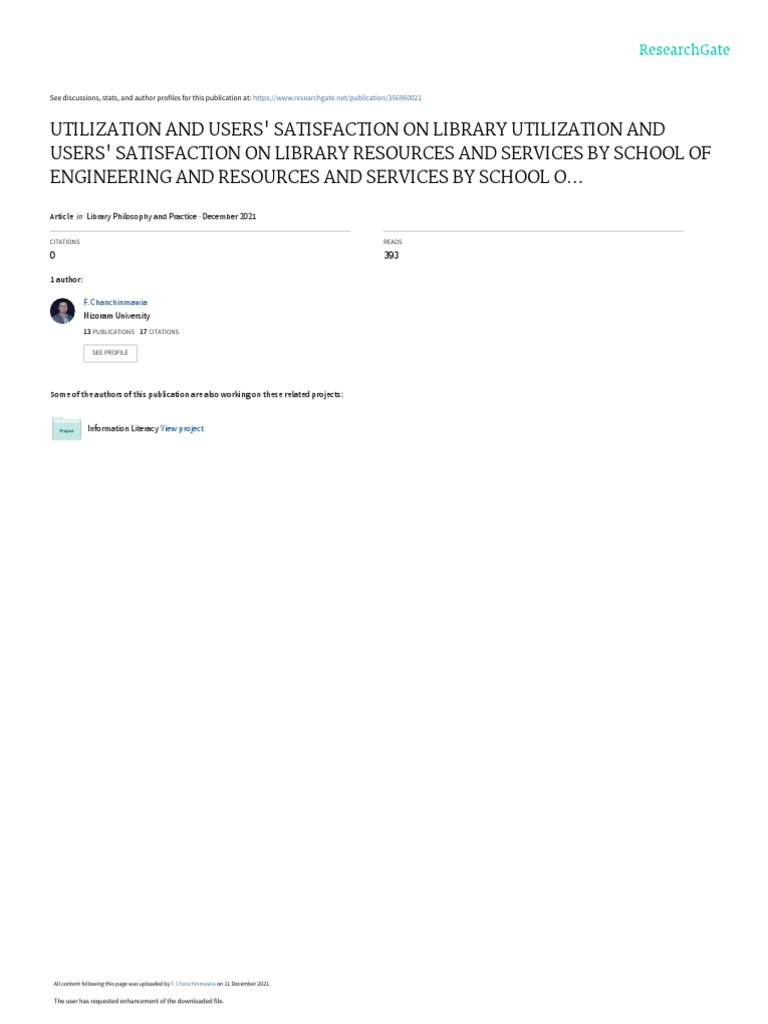 Library Satisfaction at Mizoram University | PDF | Libraries | Librarian