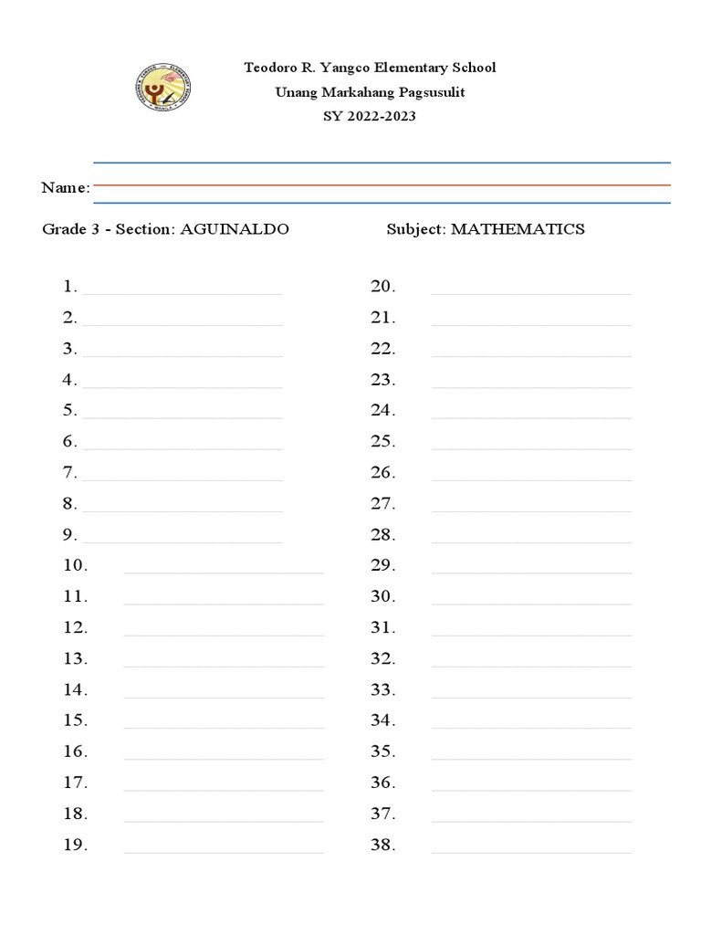 First Periodic Test Answer Sheet | PDF | Philippines