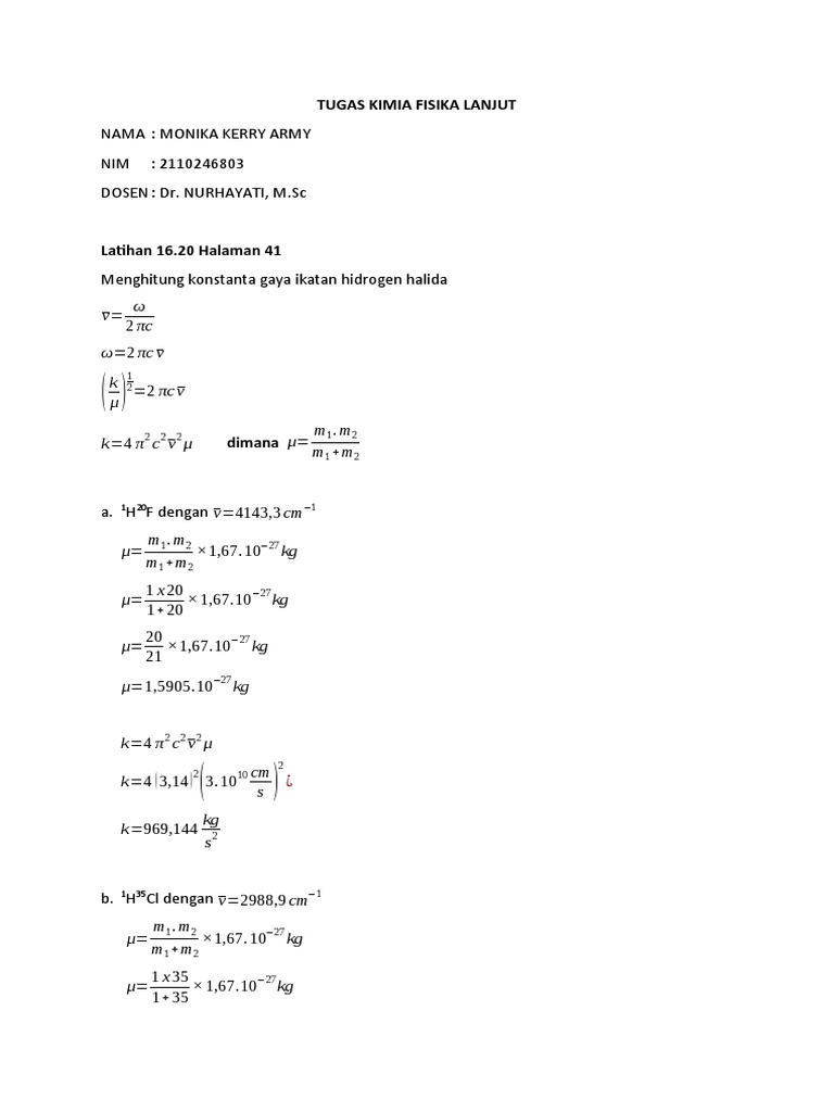 Tugas Kimia Fisika Lanjut Hal 41-42 | PDF