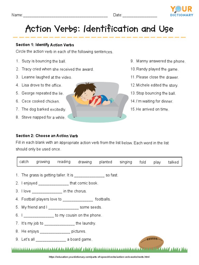 Action Verbs Identification Worksheet | PDF | Games & Activities ...