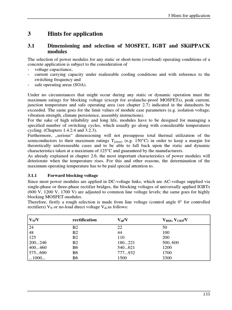 3 Hints For Application: 3.1 Dimensioning and Selection of Mosfet, Igbt and Skiippack Modules ...