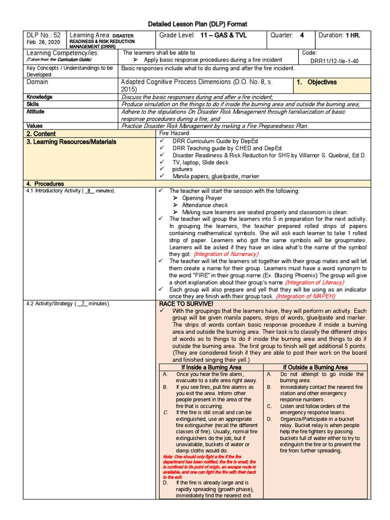 DLP in DRRR For Cot4 | Download Free PDF | Learning | Fires