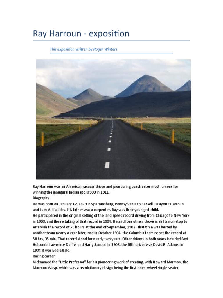 Ray Harroun - Exposition | PDF | Formula Racing | Car