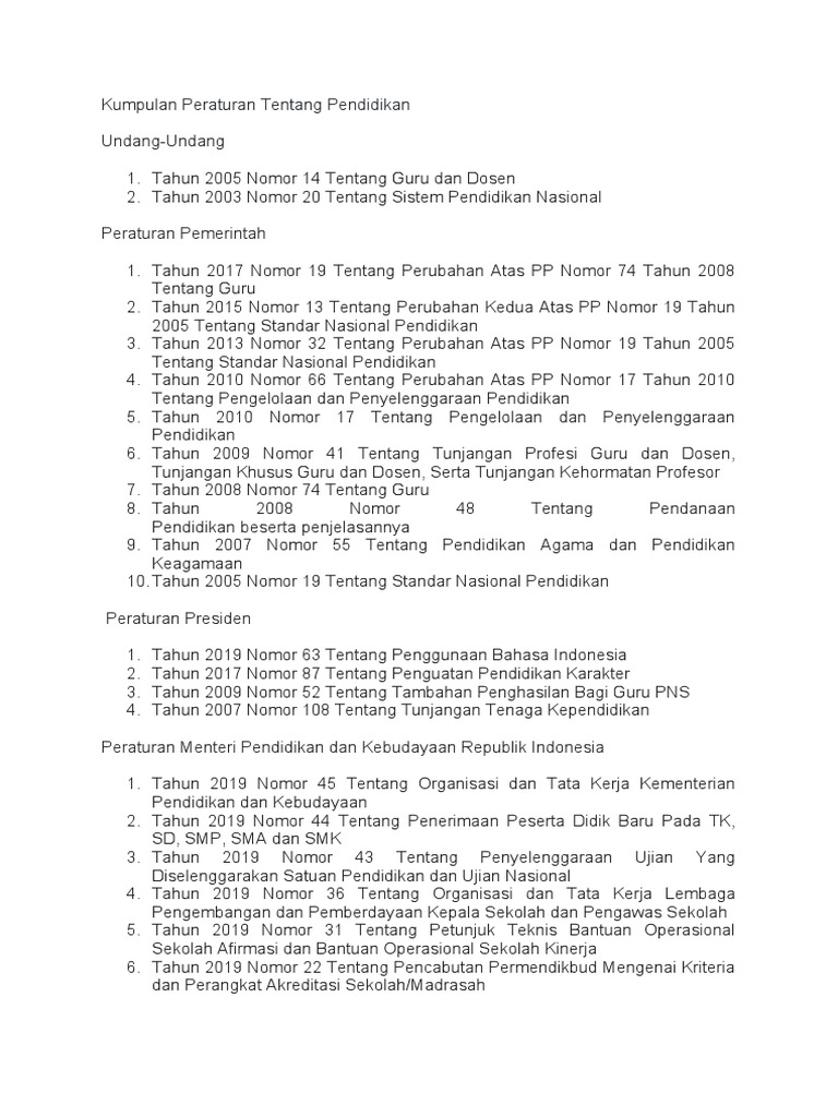 Kumpulan Peraturan Tentang Pendidikan | PDF