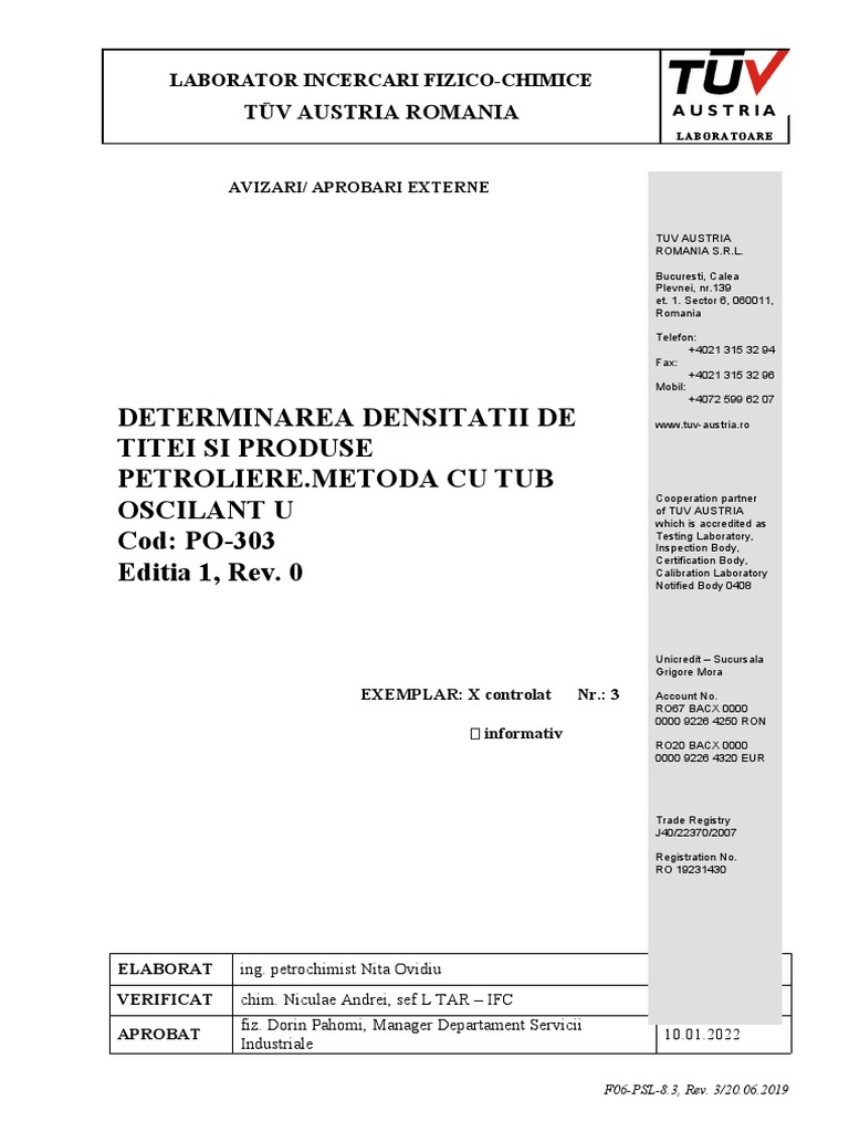 Po-303determinarea Densitatii de Titei Si Produse Petroliere.metoda Cu ...