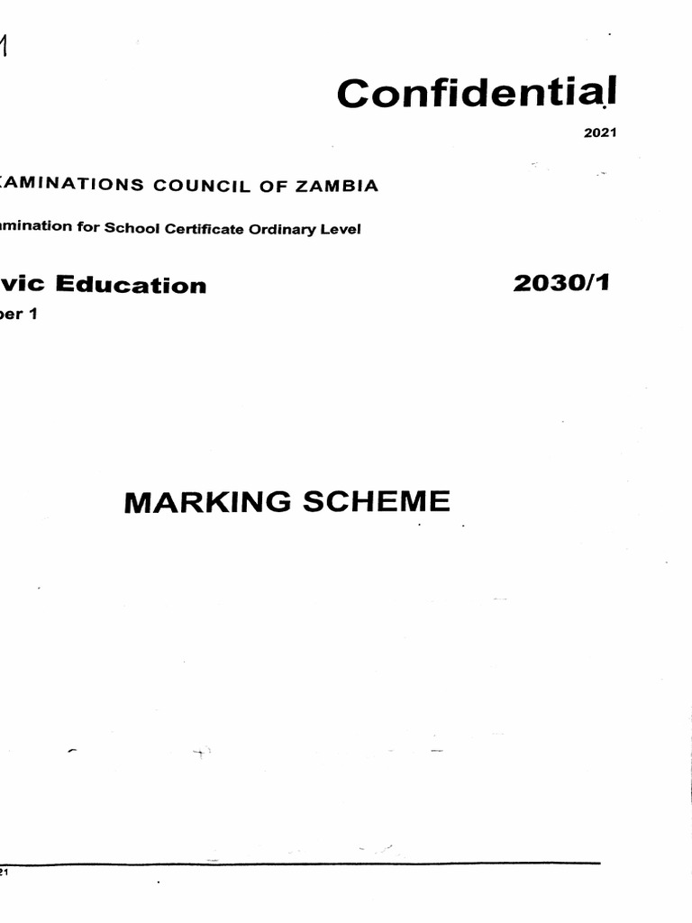 2021 Civic Education Marking Scheme | PDF