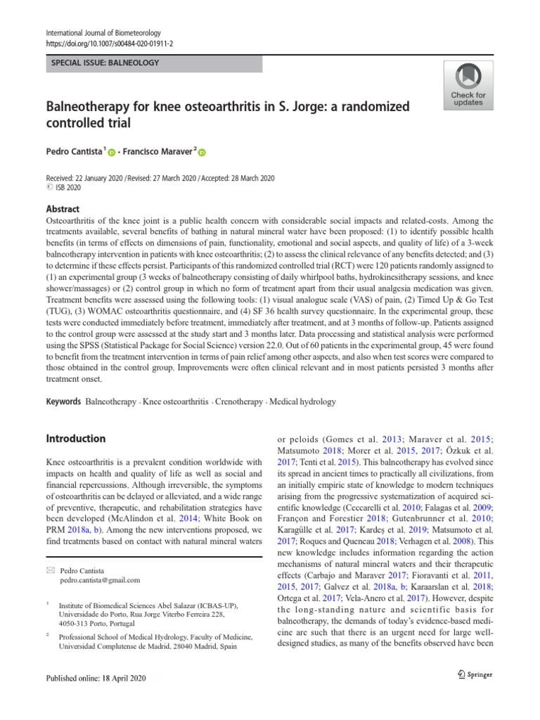 Balneotherapy For Knee Osteoarthritis | PDF | Osteoarthritis ...
