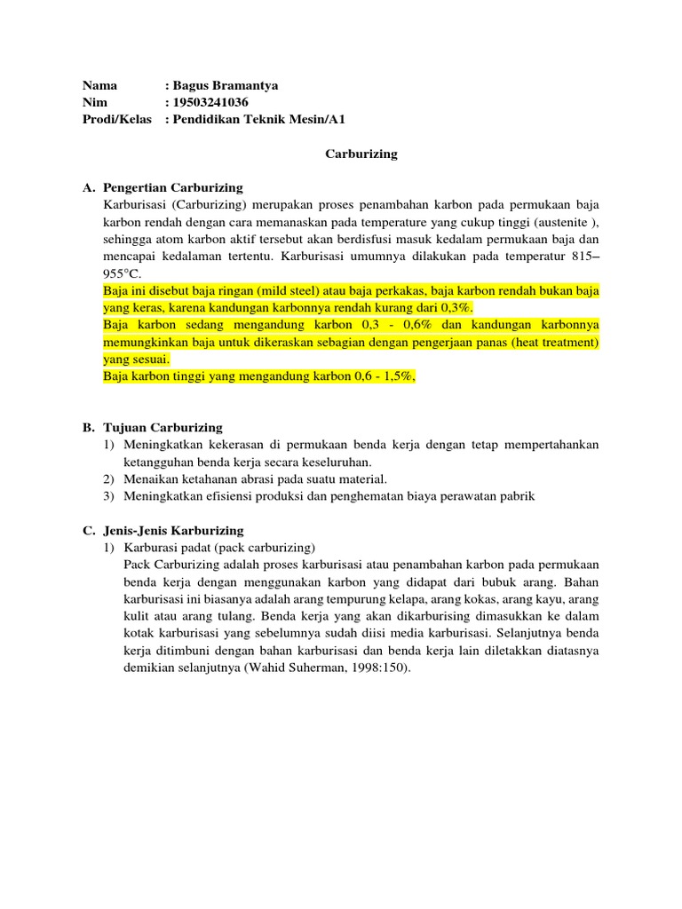 Carburizing - Bagus Bramantya & Arkan Taqiuddin - PTM A1 | PDF
