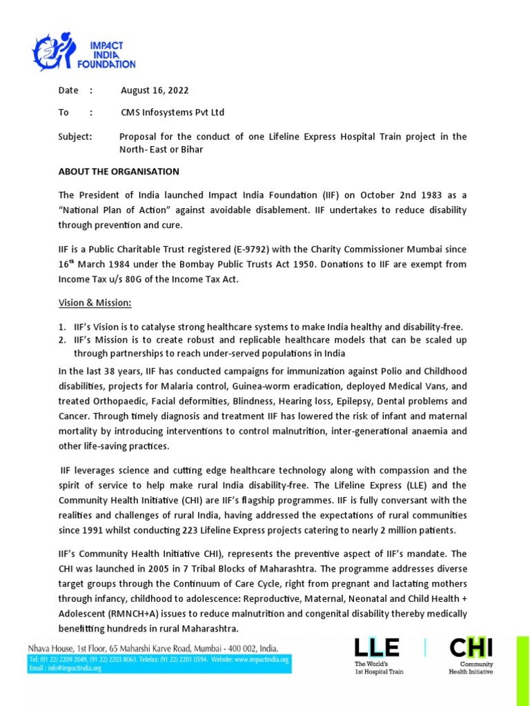 Proposal For CSR Support of A Lifeline Express Project in The North ...
