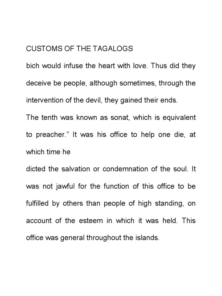 Customs of The Tagalogs | PDF