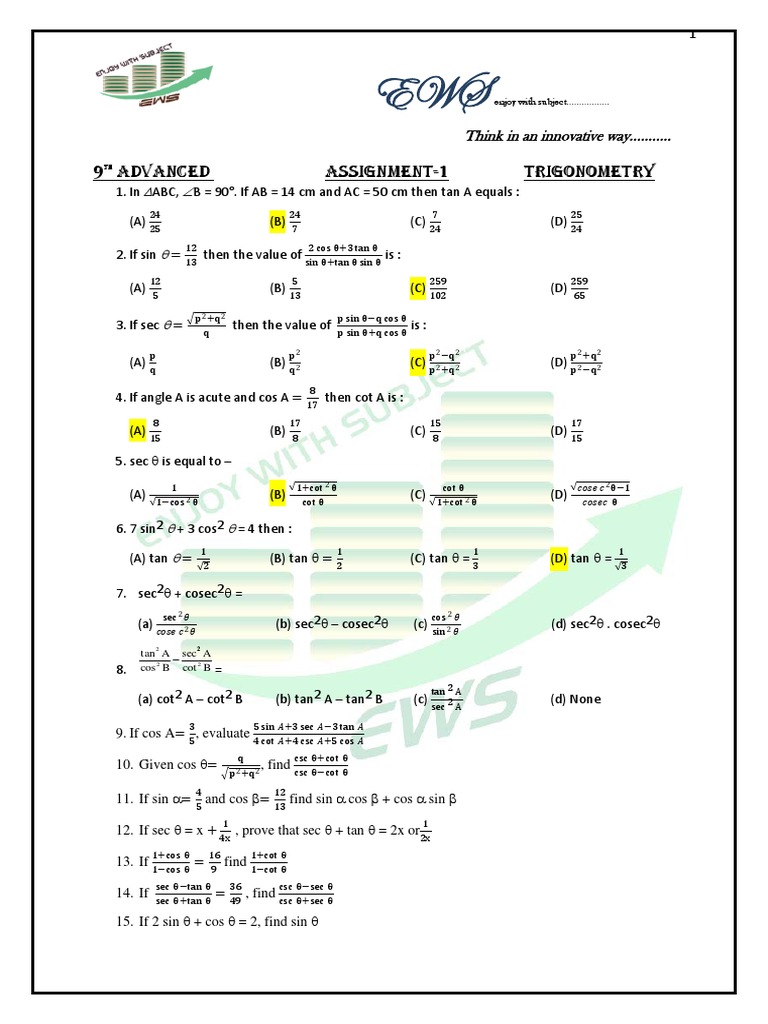 Trigonometry Assignment: Key Concepts | PDF | Trigonometric Functions | Physical Quantities