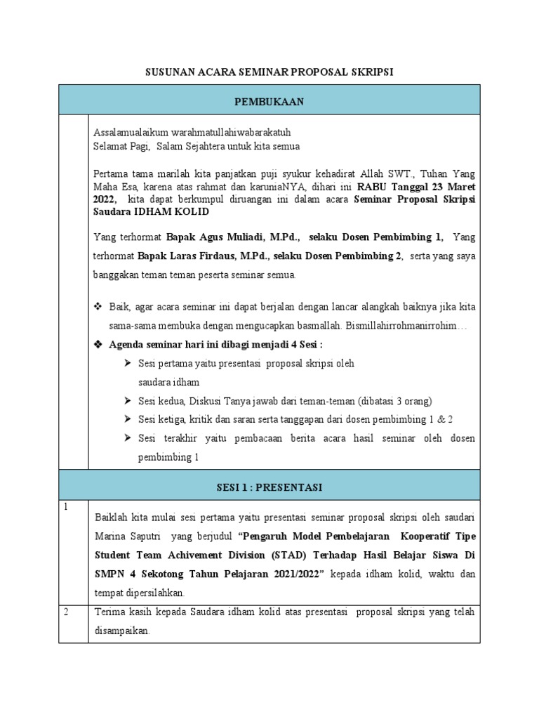 Susunan Acara Seminar Proposal Skripsi | PDF