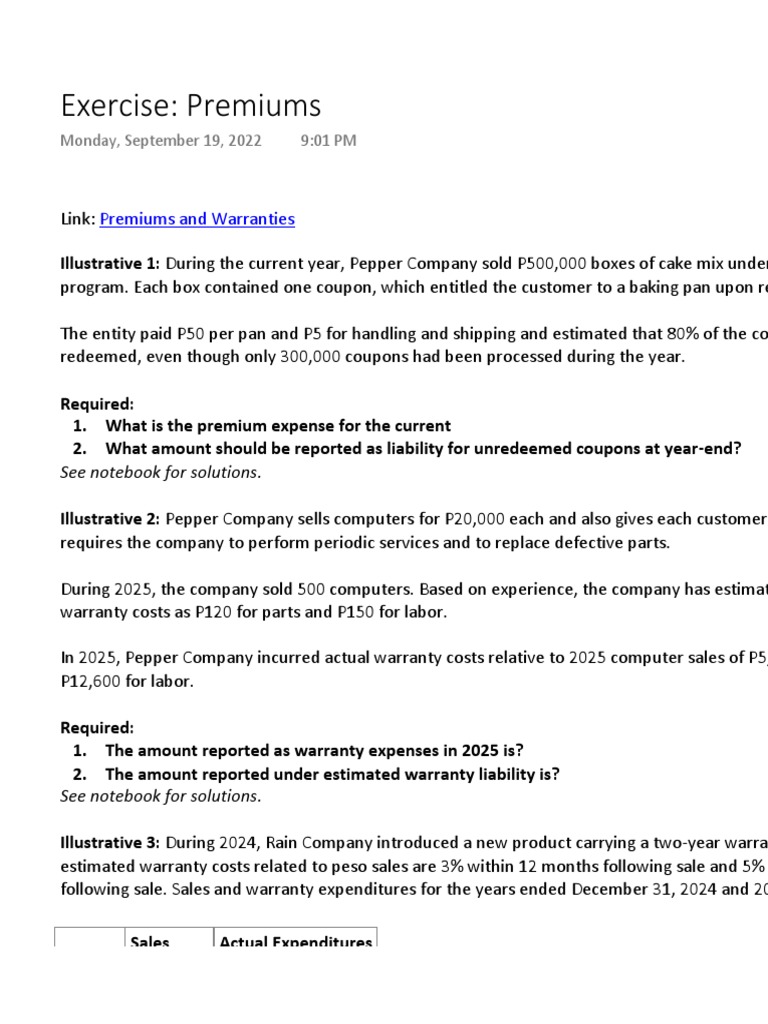 Premiums and Warranties Accounting Guide | PDF | Expense | Insurance