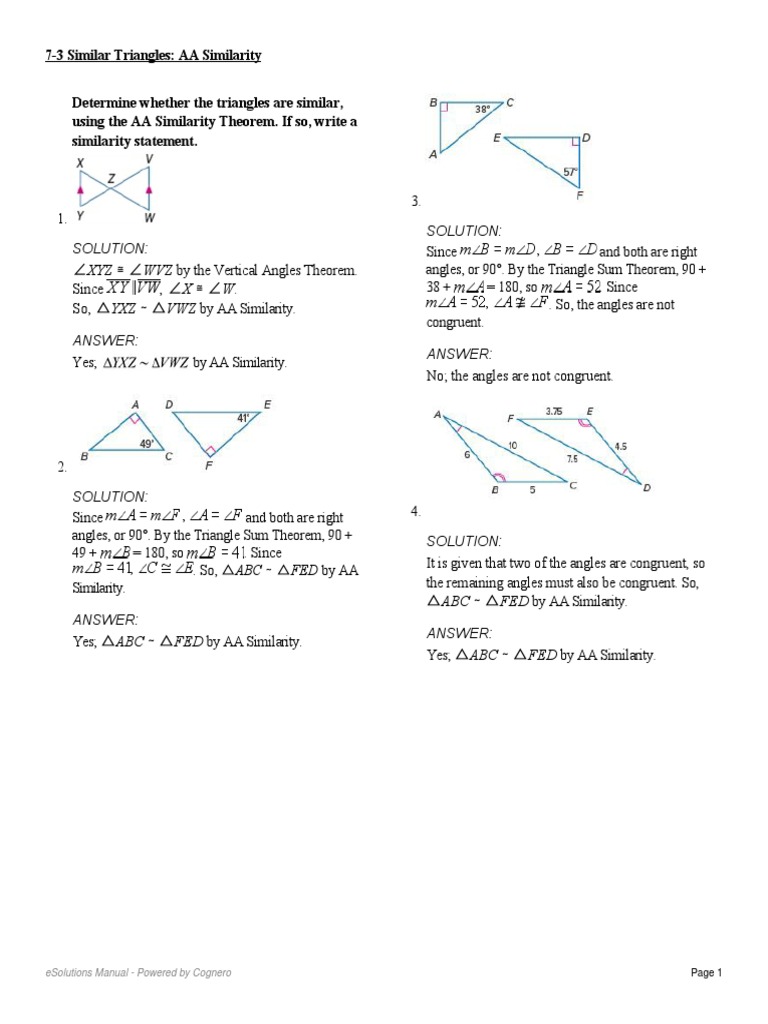 7 3 Similar Triangles AA Similarity | PDF | Triangle | Area