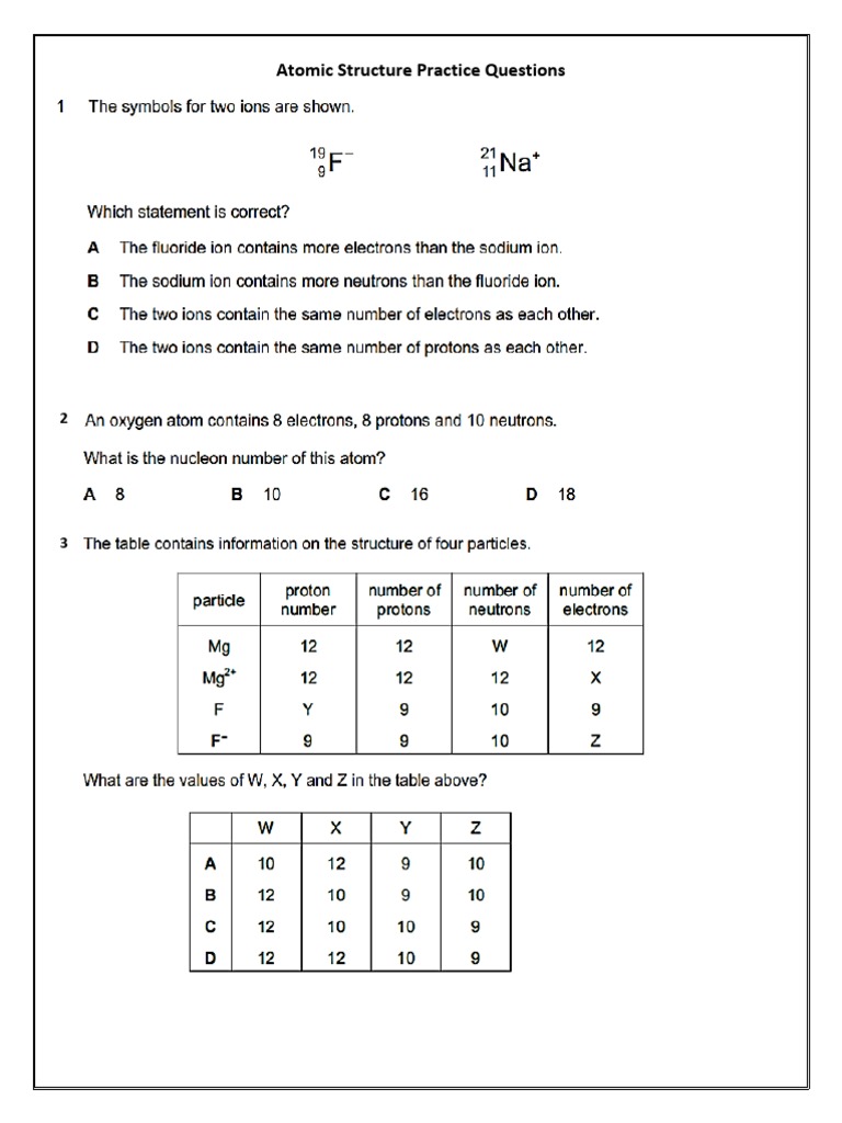 Atomic Structure Practice Questions | PDF
