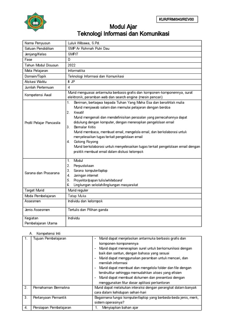 Modul Ajar TIK SMP Kelas 7 | PDF | Seni