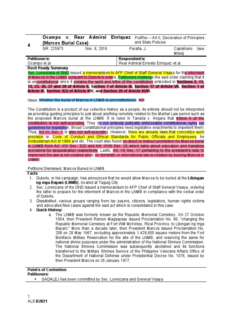 D. Relevance of The Declaration of Principles and State Policies Comp ...