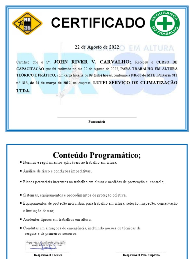 Certificado NR 35 | PDF
