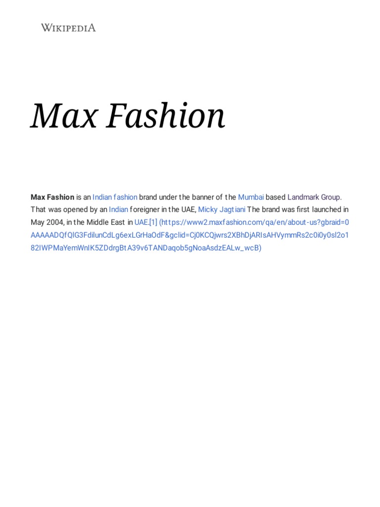 Max Fashion - Wikipedia | PDF