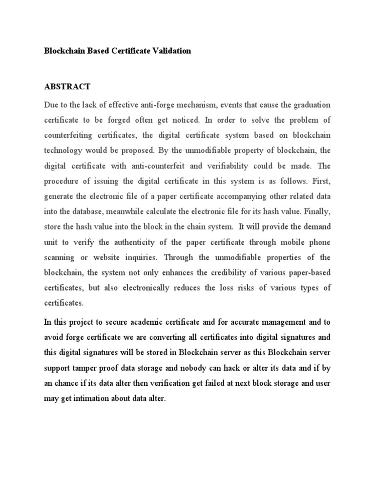 Blockchain Based Certificate Validation | PDF | Authentication ...