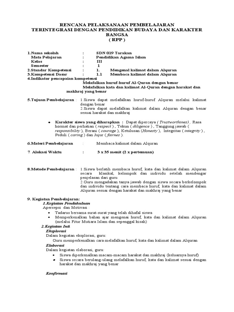 Contoh RPP KELAS 3 | PDF