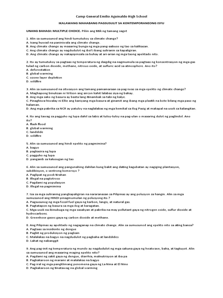 Ikalawang Mahabang Pagsusulit Sa Kontemporaneong Isyu | PDF