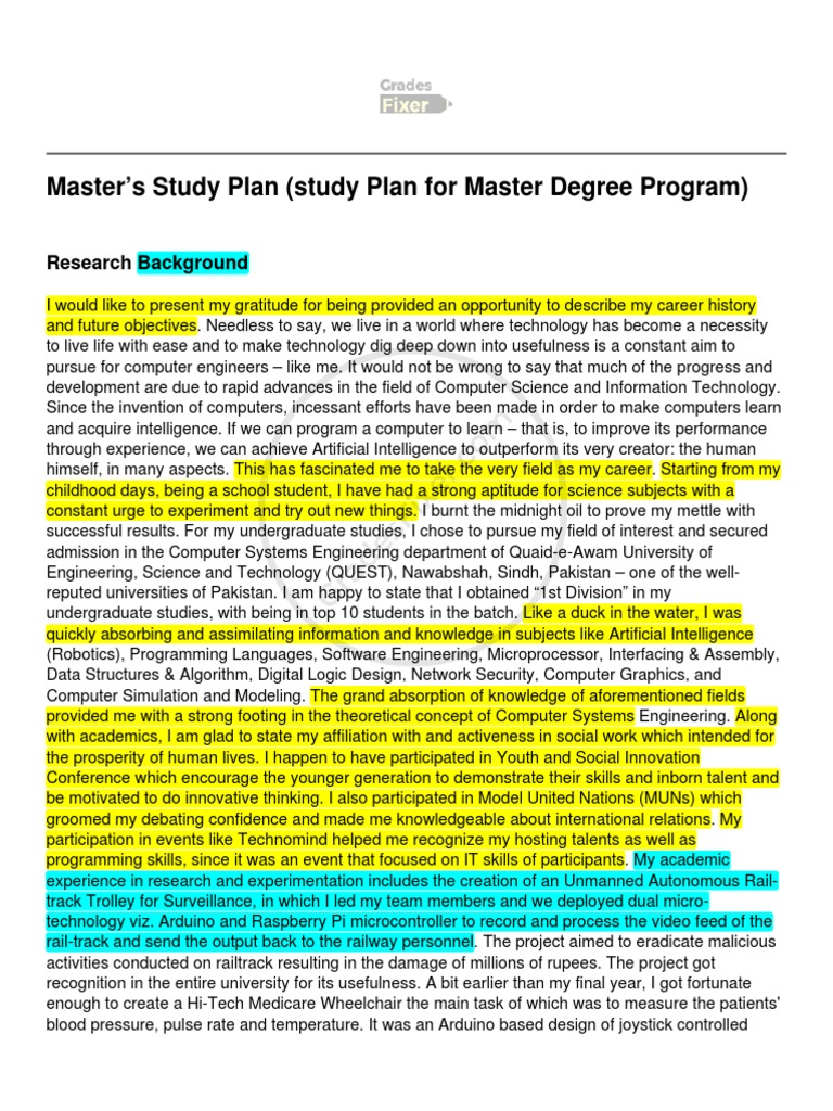 Master's Study Plan (Study Plan For Master Degree Program) | PDF ...