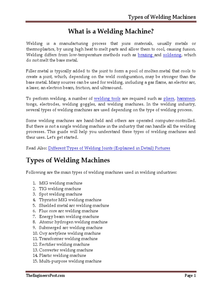 Overview of Welding Machine Types | PDF | Construction | Welding
