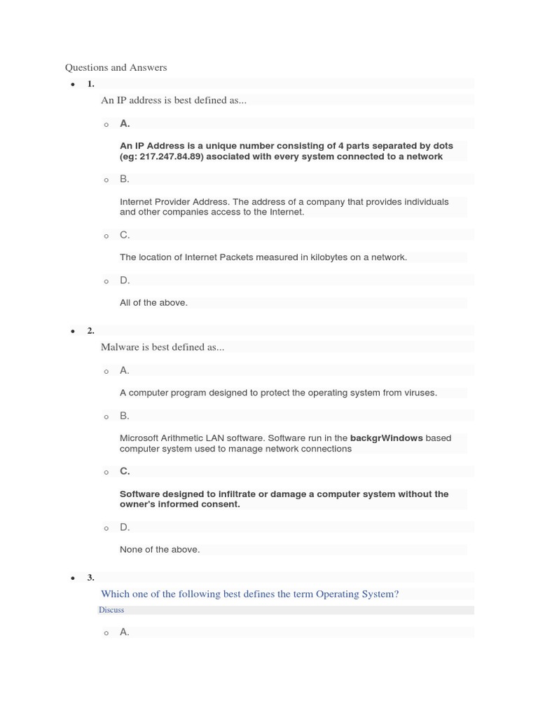 Questions and Answers | PDF | Operating System | Computer Network