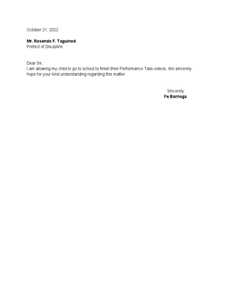 Parent Excuse Letter for School Absence | PDF